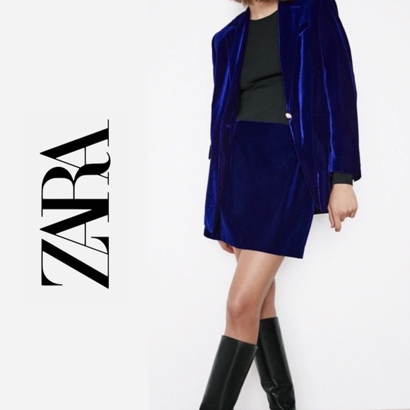Zara | Skirts | Nwt Zara Velvet Mini Skirt Royal Blue Size Large | Poshmark